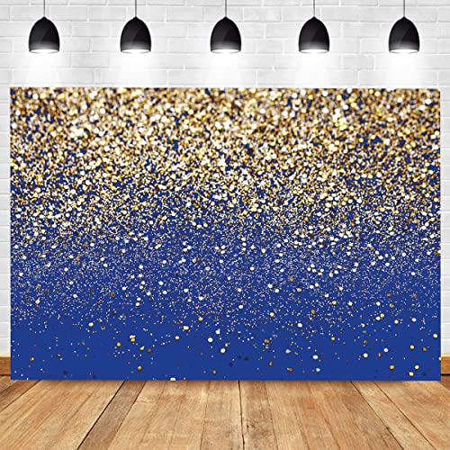 LYCGS 7X5FT Royal Blue Glitter Backdrop Birthday Backdrop Gold Spots Bokeh Backdrop Wedding Prom Graduation Photography Background Happy New Year Backdrop Studio Props X-77