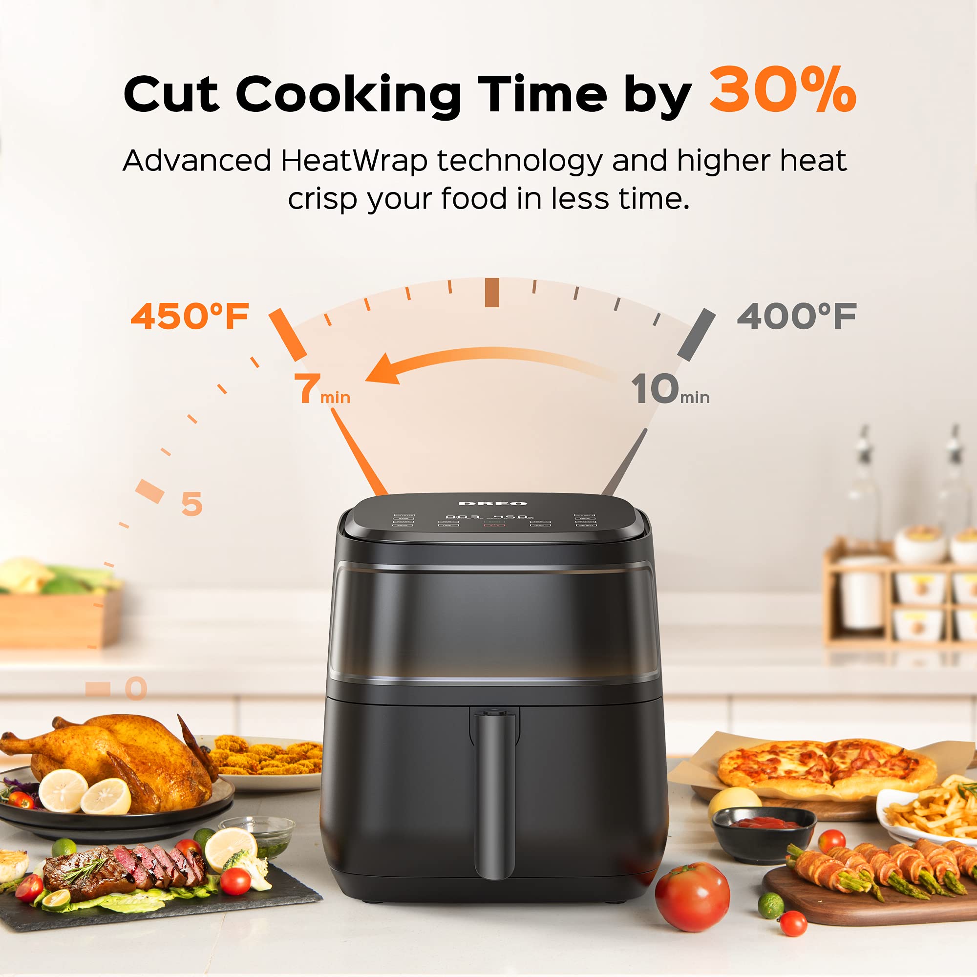 Dreo Air Fryer Pro Max, 11-in-1 Digital Air Fryer Oven Cooker with 100 Recipes, Visible Window, Supports Customerizable Cooking, 100℉ to 450℉, LED Touchscreen, Easy to Clean, Shake Reminder, 6.8QT