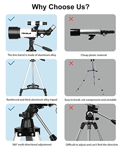 Telescope, 70mm Aperture 500mm Telescopes for Adults Astronomy & Kids Beginners, Fully Multi-Coated Travel Refractor Telescopes with Phone Adapter, Wireless Control, Astronomy Gift for Kids
