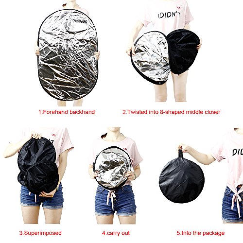 Portable Photography Silver and White Reflector Collapsible 2-in-1 Oval Reflector 23"x35" / 60x90cm Multi-Disc Light Reflector with Handle for Photo Studio Lighting & Outdoor Lighting