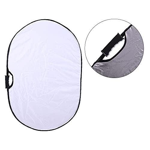 Portable Photography Silver and White Reflector Collapsible 2-in-1 Oval Reflector 23"x35" / 60x90cm Multi-Disc Light Reflector with Handle for Photo Studio Lighting & Outdoor Lighting