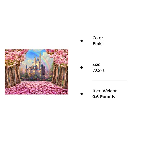 Castle Backdrop 7x5ft Spring Pink Sakura Flowers Washable Polyester Photography Background Wedding Birthday Party Princess Photo Studio Props YL058