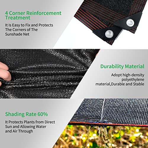 OBDKCAN 60% Shade Cloth Black Sunblock Shade Cloth with Grommets Mesh Tarp for Plants Durable Net Tarp Mesh Shading Antifreezing for Greenhouse,Garden,Pergola, Barn Kennel, 10 x 14FT