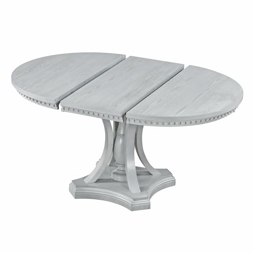 MengK Retro 5-Piece Dining Set Extendable Round Table and 4 Chairs for Kitchen Dining Room(Antique Gray Oak)