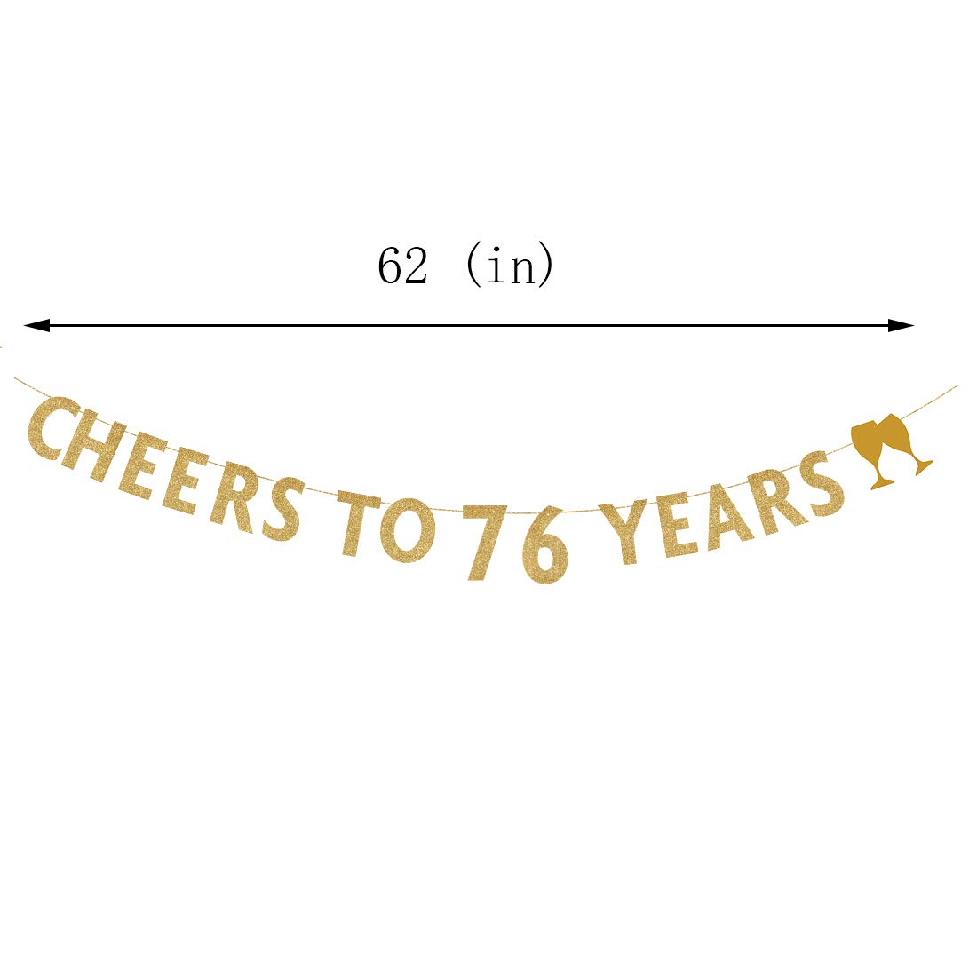 MAGJUCHE Gold glitter Cheers to 76 years banner,76th birthday party decorations