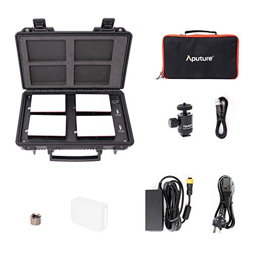 Aputure MC 4-Light Travel Kit, 4 MC RGBWW LED On Camera Lights with Wireless Charge Case CRI/TLCI 96+, Temperature 3200K-6500K, HSI Mode,Support Magnetic Attraction