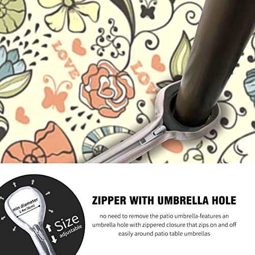 Lirduipu Animal Pattern Round Outdoor Tablecloth,Round Table Cloth Washable Water Resistance Tablecloth with Umbrella Hole Zippered,for Umbrella Table Patio Garden(52" Round,Eggshell and Multicolor)