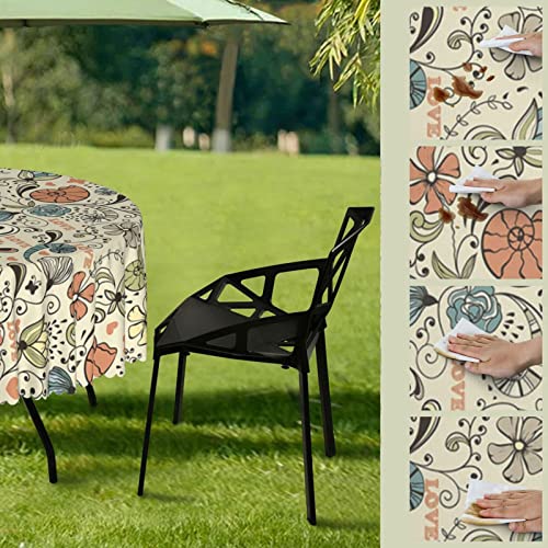 Lirduipu Animal Pattern Round Outdoor Tablecloth,Round Table Cloth Washable Water Resistance Tablecloth with Umbrella Hole Zippered,for Umbrella Table Patio Garden(52" Round,Eggshell and Multicolor)