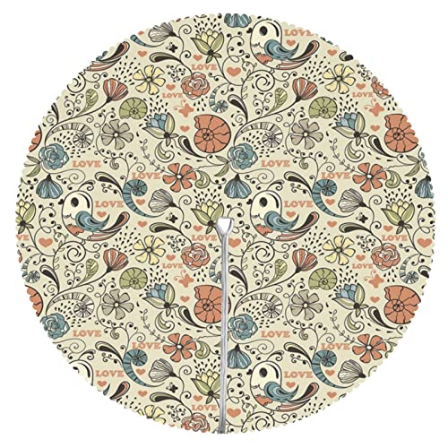 Lirduipu Animal Pattern Round Outdoor Tablecloth,Round Table Cloth Washable Water Resistance Tablecloth with Umbrella Hole Zippered,for Umbrella Table Patio Garden(52" Round,Eggshell and Multicolor)