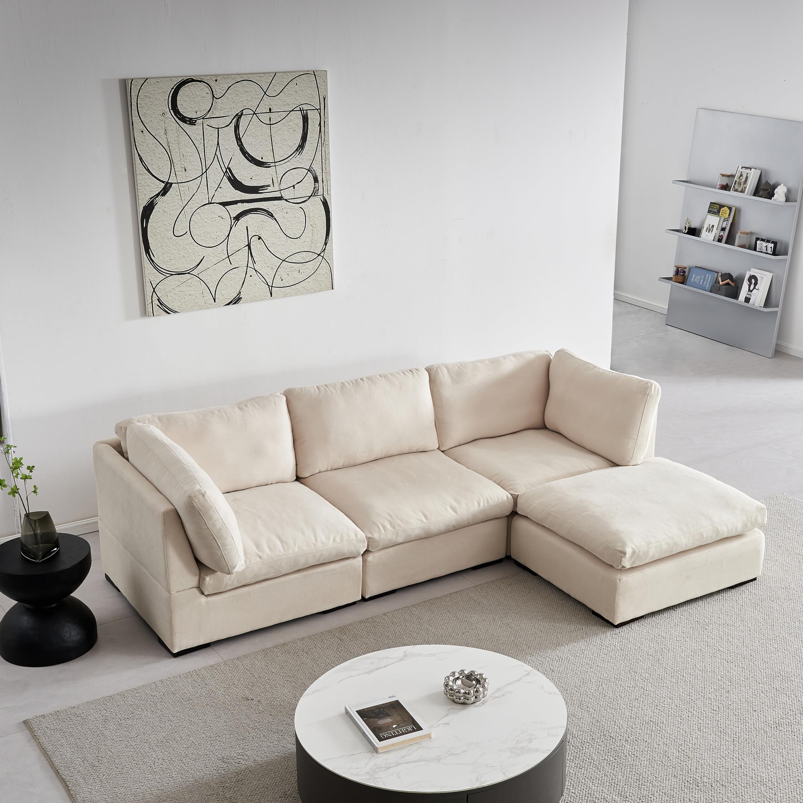 99" Modular Sectional Sofa with Reversible Chaise - Convertible L Shaped Cloud Couch, Down Filled & Soft Sponges, Free Combination 4 Seat Corner Sofa&Couch Bed for Living Room Furniture Sets