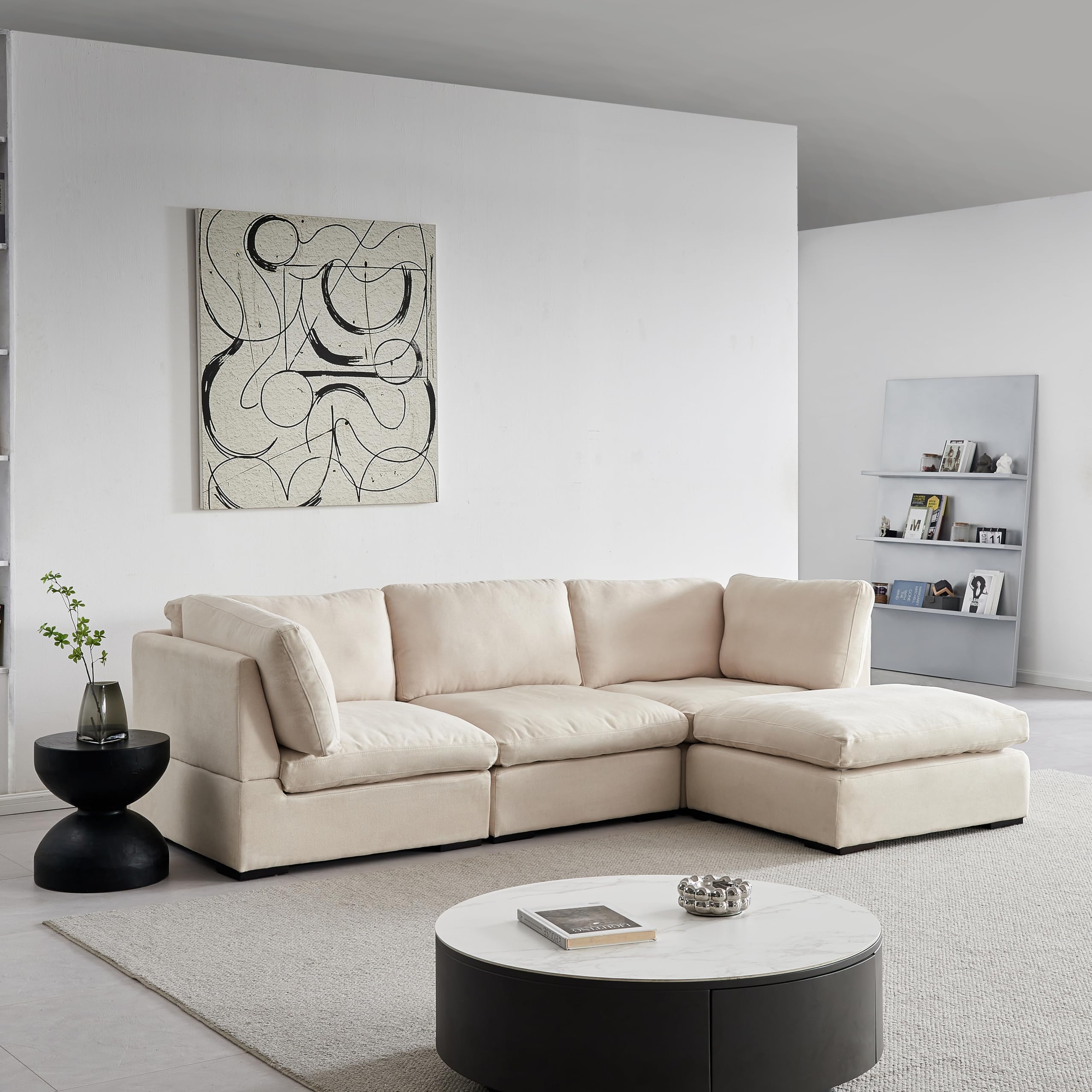 99" Modular Sectional Sofa with Reversible Chaise - Convertible L Shaped Cloud Couch, Down Filled & Soft Sponges, Free Combination 4 Seat Corner Sofa&Couch Bed for Living Room Furniture Sets