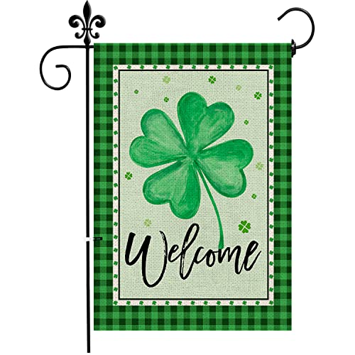 Mloabuc St. Patrick's Day Garden Flag Welcome Lucky Buffalo Lattice Yard Flag Farmhouse Double Sided Lattice Vertical Outdoor Decor 12 x 18 In