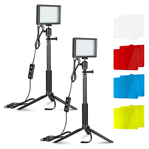 Neewer 2-Pack Dimmable 5600K USB LED Video Light with Adjustable Tripod Stand and Color Filters for Tabletop/Low-Angle Shooting, Zoom/Video Conference Lighting/Game Streaming/YouTube Video Photography
