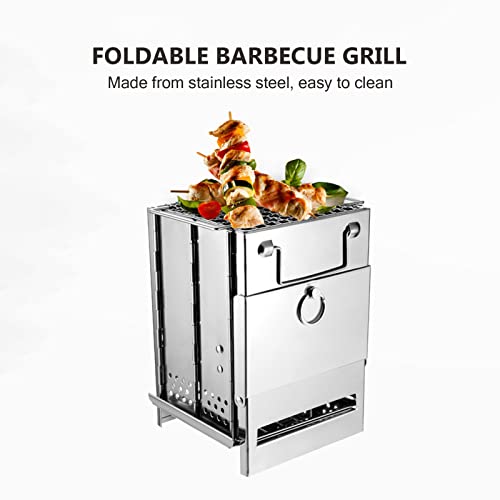 MengK Wood Stove Steel Foldable Mini Charcoal Grill Lightweight Barbecue Grill for Camping Garden Outdoor Picnic