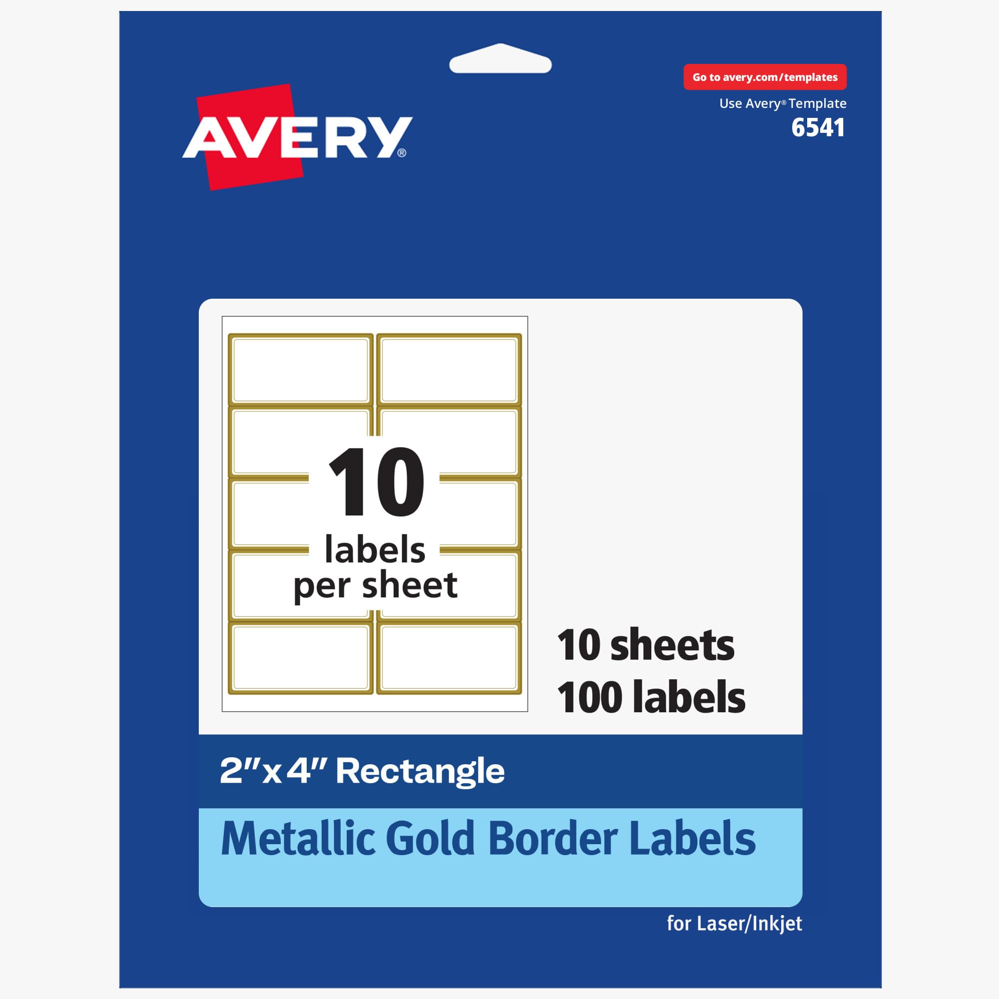 Avery Printable Shipping Labels, 2" x 4", Matte White with Gold Border, 100 Blank Mailing Labels (6541)