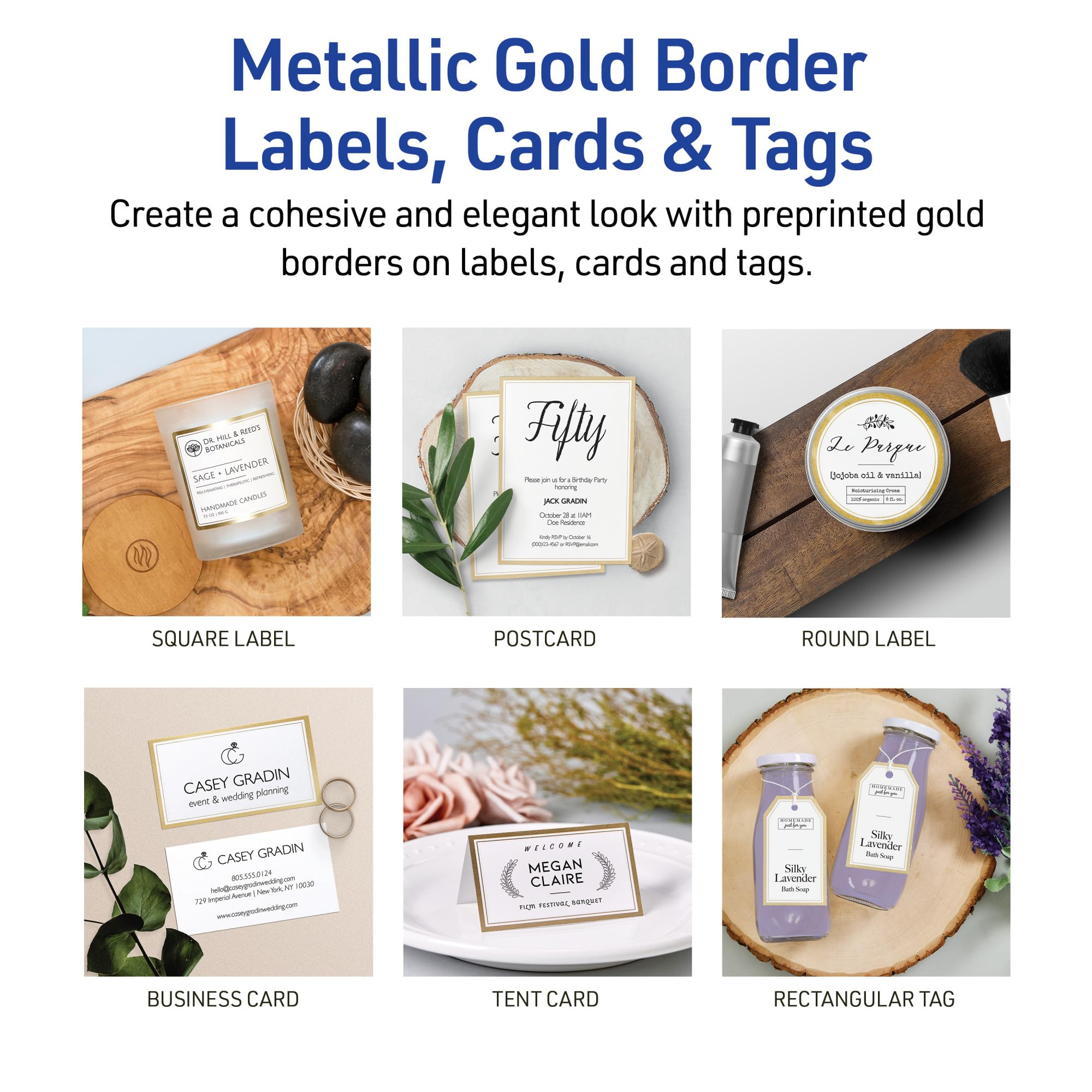 Avery Printable Shipping Labels, 2" x 4", Matte White with Gold Border, 100 Blank Mailing Labels (6541)