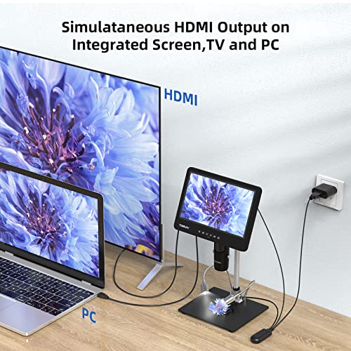 TOMLOV DM601 HDMI Digital Microscope for Adults, 3 Lens Soldering Microscope, Coin Microscope Full View, Upgraded 7" IPS Premium Screen, 2K Video Microscope Camera, Biological Microscope Kit, 64GB SD