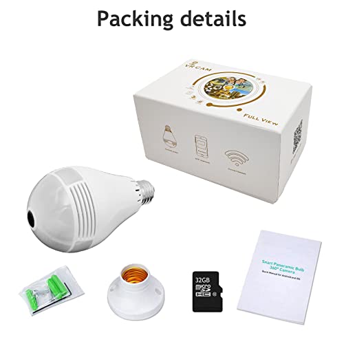 Full HD 1080P Light Bulb Camera, 360 Camera with 32G SD Card, 2.4GHz WiFi Camera, Night Vision Motion Detection Wireless Camera, Home Camera, Baby Pet Monitor