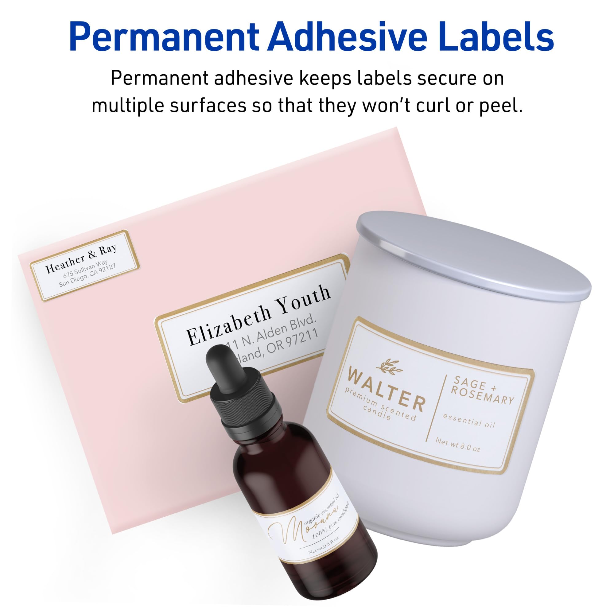 Avery Printable Shipping Labels, 2" x 4", Matte White with Gold Border, 100 Blank Mailing Labels (6541)