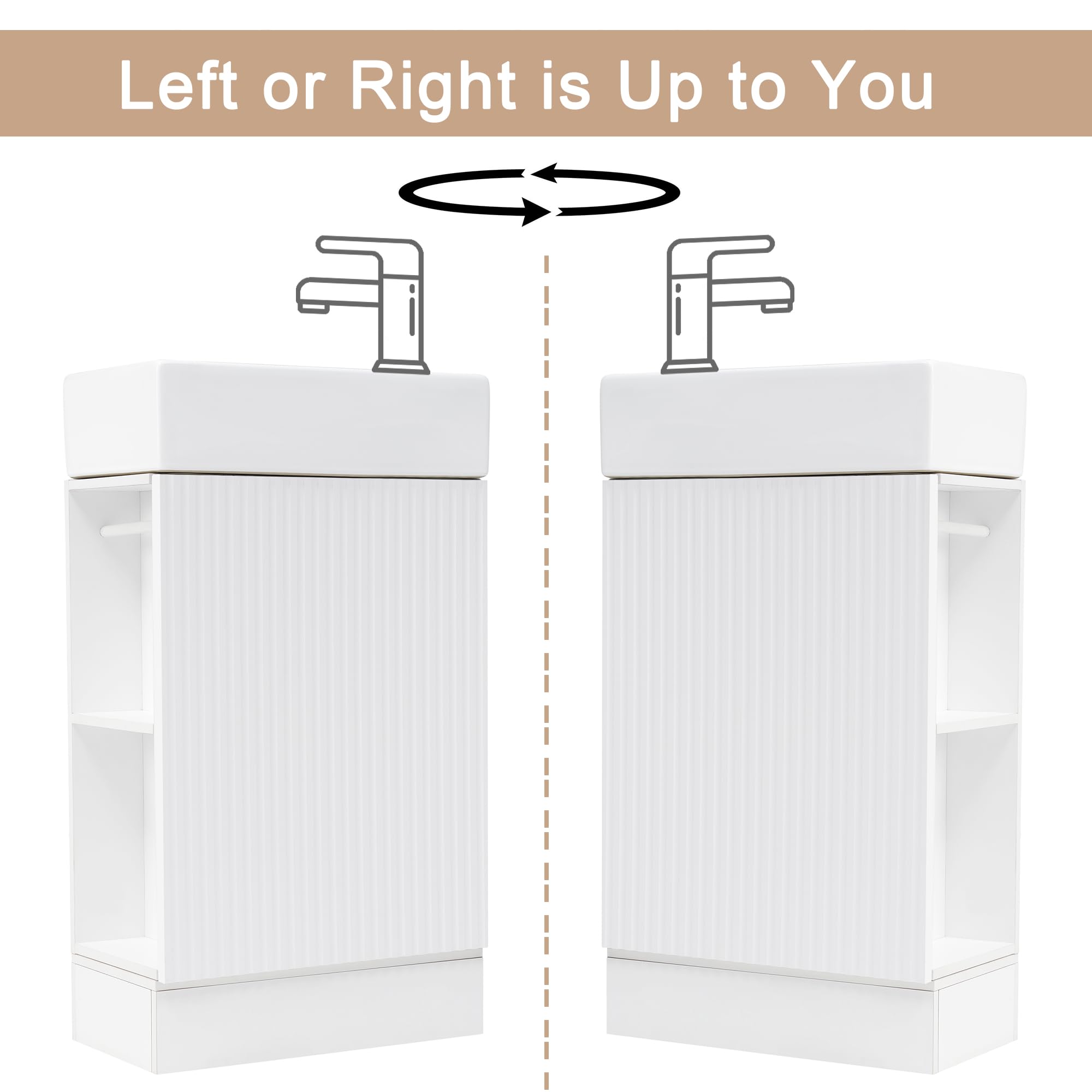 Beardslee 18.6" Bathroom Vanity, Small Narrow Bath Vanity with Sink Combo, Bathroom Vanity Cabinet with Two-Tier Shelf, Left or Right Orientation, White Ceramic Vessel Sink for Small Space