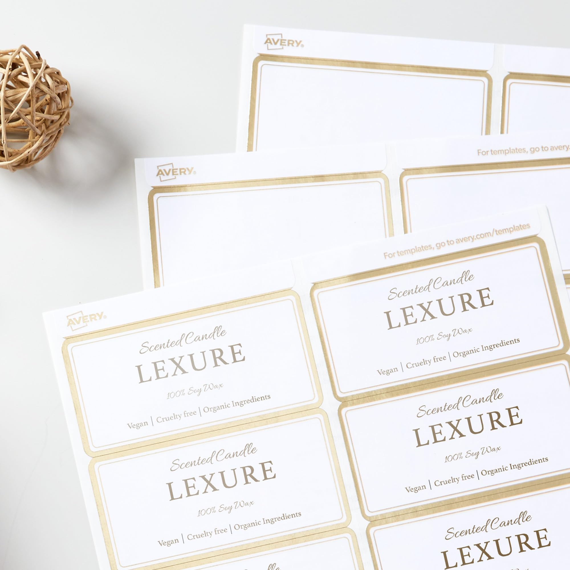 Avery Printable Shipping Labels, 2" x 4", Matte White with Gold Border, 100 Blank Mailing Labels (6541)