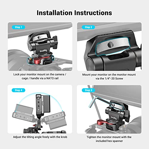SmallRig Field Monitor Mount with NATO Clamp, Camera Monitor Holder for 5” and 7” Monitor, Swivel and Tilt Adjustable - 2906B