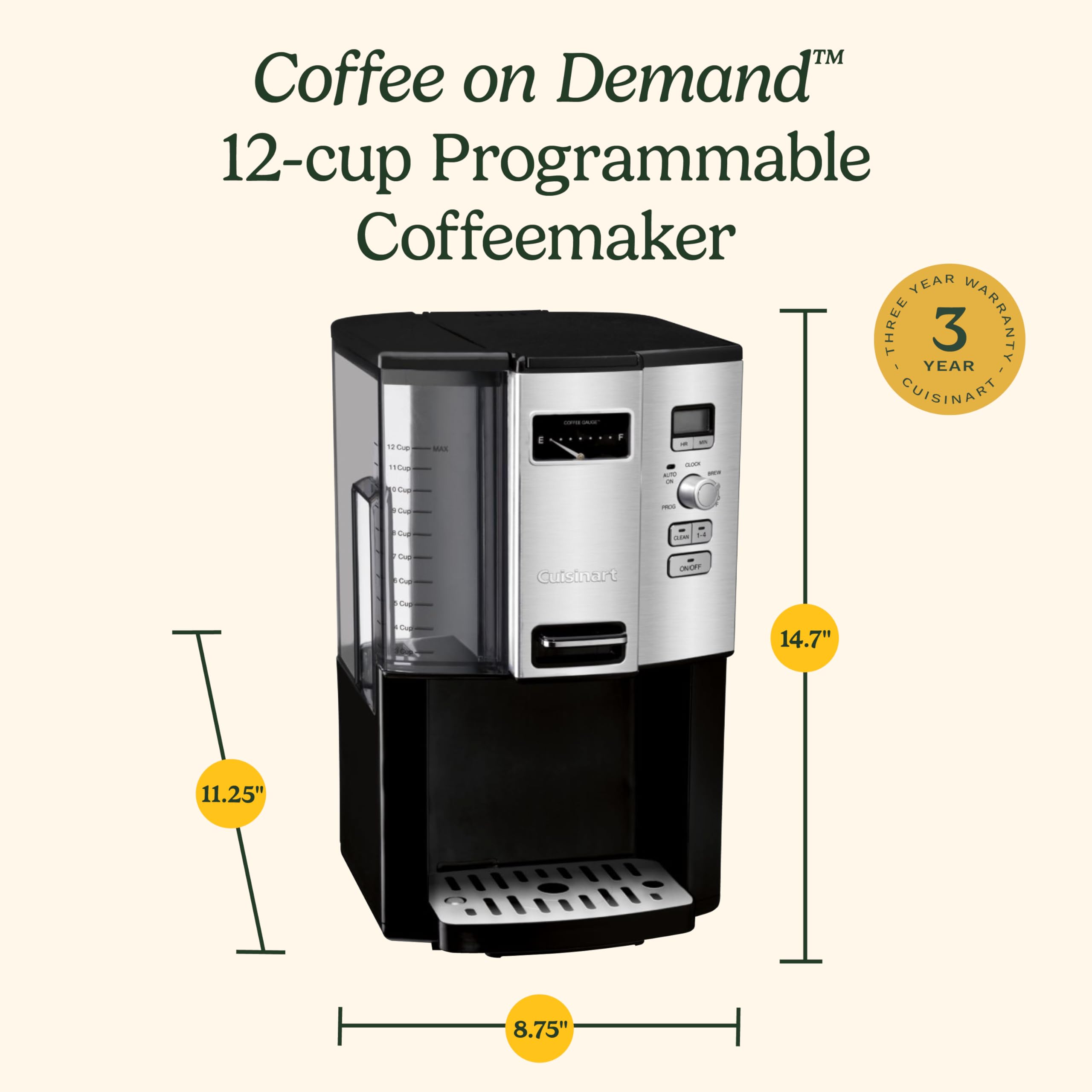 Cuisinart DCC-3000 Coffee-on-Demand 12-Cup Programmable Coffeemaker, Black