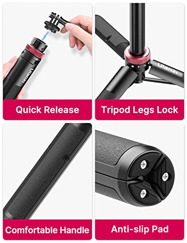 57in Extendable Selfie Tripod Accessories for Gopro - ULANZI Go Quick II Long Action Camera Stick Tripod Quick Release Adapter Vlog Handle Grip for GoPro Hero 11 10 9 8 7 6 5/Max/DJI OSMO Action