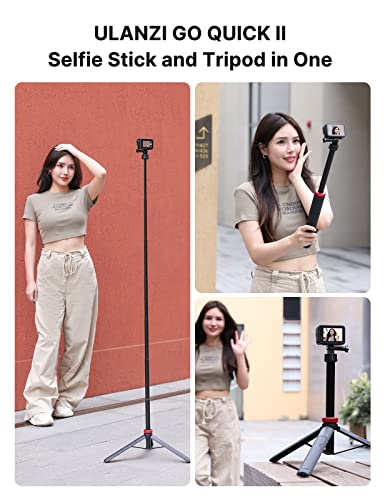 57in Extendable Selfie Tripod Accessories for Gopro - ULANZI Go Quick II Long Action Camera Stick Tripod Quick Release Adapter Vlog Handle Grip for GoPro Hero 11 10 9 8 7 6 5/Max/DJI OSMO Action