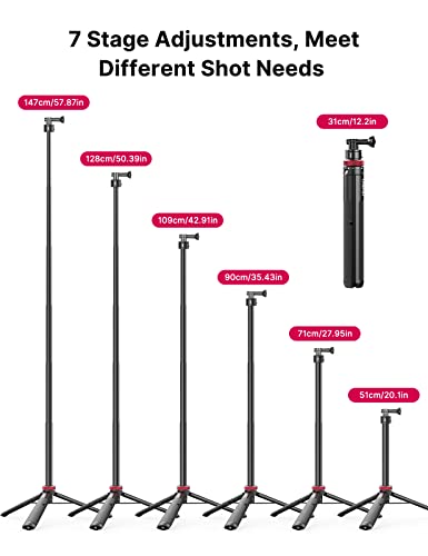 57in Extendable Selfie Tripod Accessories for Gopro - ULANZI Go Quick II Long Action Camera Stick Tripod Quick Release Adapter Vlog Handle Grip for GoPro Hero 11 10 9 8 7 6 5/Max/DJI OSMO Action