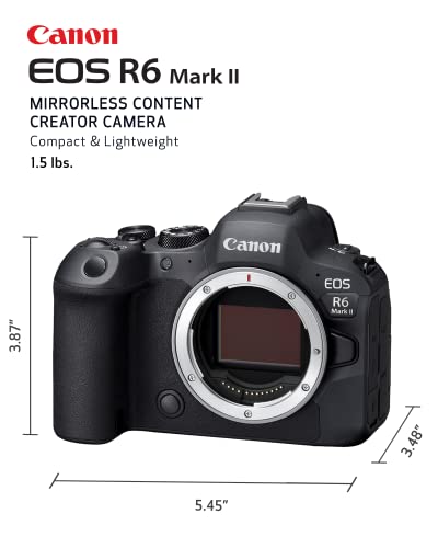 Canon EOS R6 Mark II - Full Frame Mirrorless Camera (Body Only) - Still & Video - 24.2MP, CMOS, Continuous Shooting - DIGIC X Image Processing - 6K Video Oversampling - Advanced Subject Detection