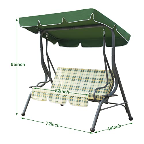 Zupapa Upgraded Outdoor Patio Swing Chair w/Thickened 3-Person Armrest Seat, Canopy Swing w/Adjustable Shading, Reinforced Powder-Coated Swing Sets for Backyard, Porch, Poolside, Balcony - Checked