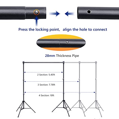 Aureday Backdrop Stand, 8.5x10ft Adjustable Photo Backdrop Stand for Parties, Heavy Duty Background Stand with Travel Bag, 6 Backdrop Clamps, 4 Crossbars, 2 Sandbags for Wedding/Decorations/Photoshoot