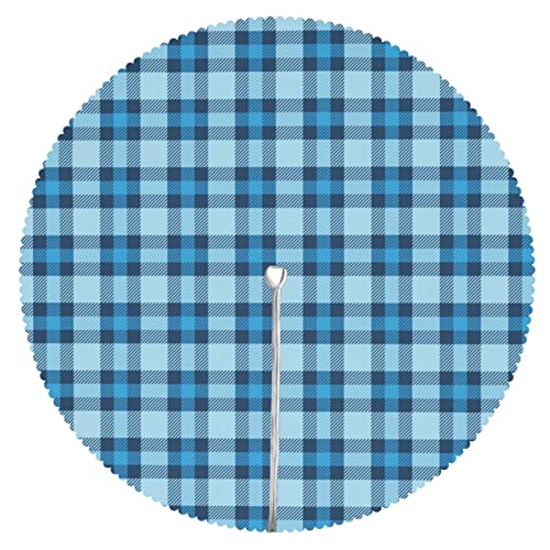 Lirduipu Checkered Pattern Round Outdoor Tablecloth,Outdoor and Indoor Round Tablecloth with Umbrella Hole and Zipper,for Umbrella Table Patio Garden(52" Round,Pale Blue Blue)