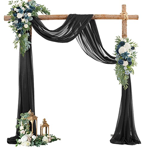 Wedding Arch Draping Fabric 19FT 1 Panel Black Wedding Arch Drapery Sheer Curtains for Backdrop Wedding Arch Decorations for Ceremony Stage Reception Banquet Party(1 Panel), Black