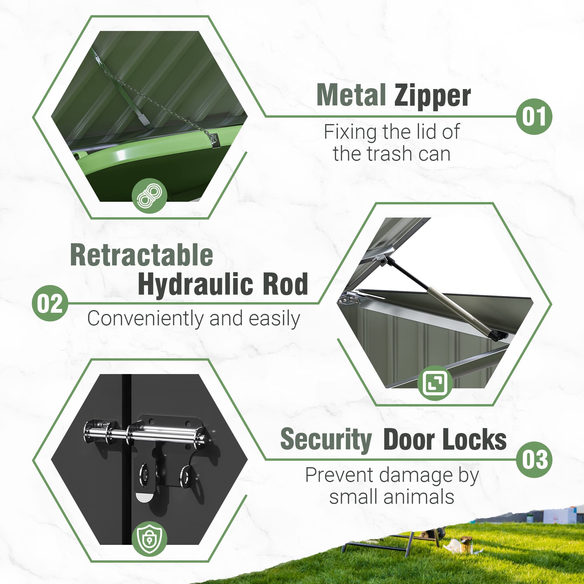 Greesum 5.8x3.3 FT Outdoor Storage Shed Metal Garbage Shed with Lid Chain Hydraulic Gas Rod for Lawn Tools,Bikes,Toys,Garbage Bin,Black