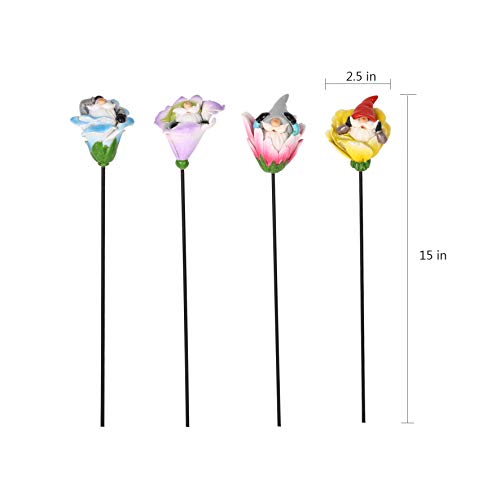 TZSSP Outdoor Statue Garden Stake Water Proof Metal Flower Stick Gnome Statue Décor for Lawn Yard Patio,4 PCS