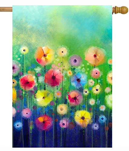 ShineSnow Watercolor Abstract Spring Summer Seasonal Green Floral Flowers Art House Flag 28" x 40" Double Sided Polyester Welcome Large Yard Garden Flag Banners for Patio Lawn Home Outdoor Decor