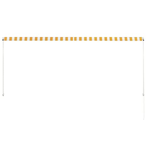 Tidyard Retractable Awning Yellow and White Fabric Window Canopy Front Door Sunshade Shelter Steel Frame for Terrace, Balcony, Garden 118.1 x 59.1 Inches (W x H)