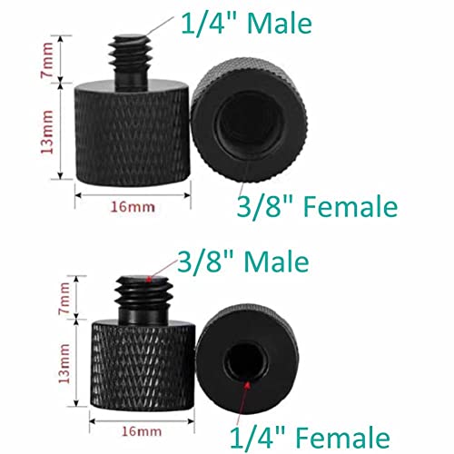 VIZEMO 4 Pcs Aluminum Camera Screw Adapter Thread 1/4" Male to 3/8" Female and 3/8" Male to 1/4" Female Adapter Set for Camera Monitor, Tripod, Microphone Mic Stand Mount(4 PCS)