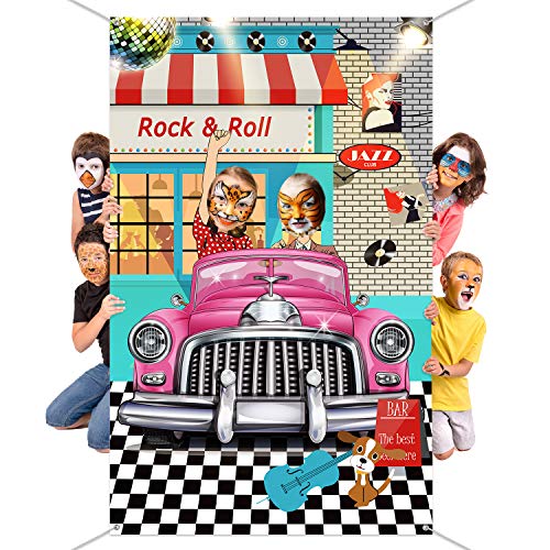 50's Decorations 50's Theme Party Rock and Roll Backdrop Banner Background Photo Booth Props for 1950's Party Decoration
