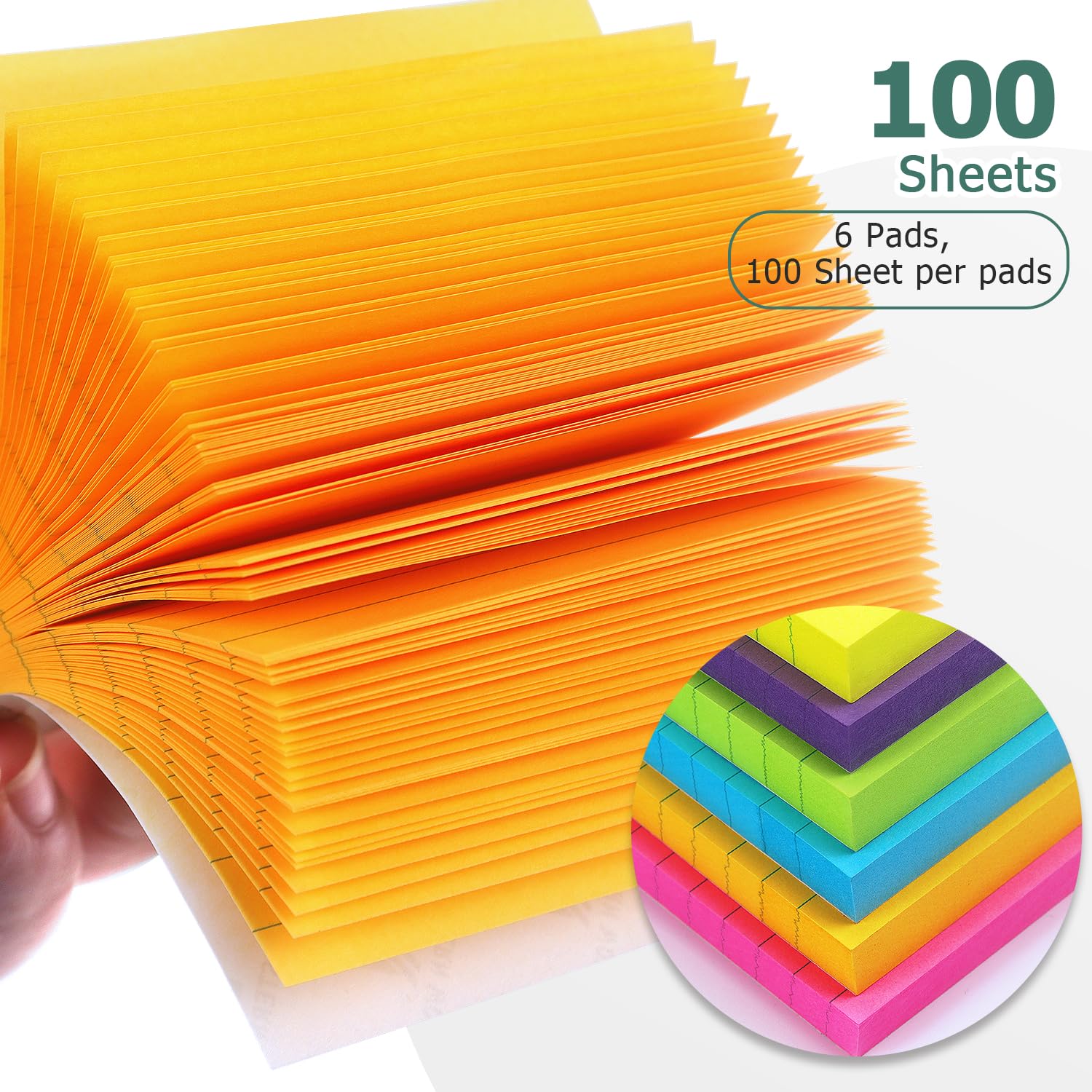 Sticky Notes with Lines Lined Sticky Notes 3x3 Bright Multi Colors 6 Pads 100 Sheet/Pad