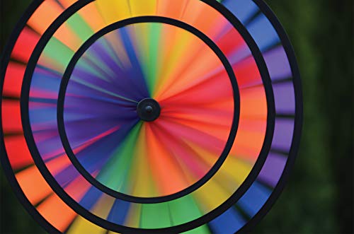 In The Breeze Rainbow Triple Wheel Spinner- Ground Stake Included - Colorful Wind Spinner for your Yard and Garden