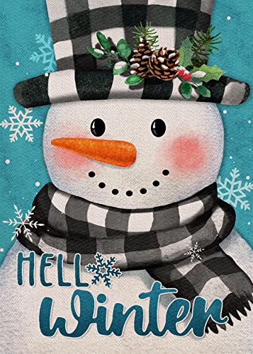 Covido Home Decorative Hello Winter Snowman Garden Flag, Buffalo Plaid Check Yard Outside Decorations, Outdoor Small Decor Double Sided 12x18