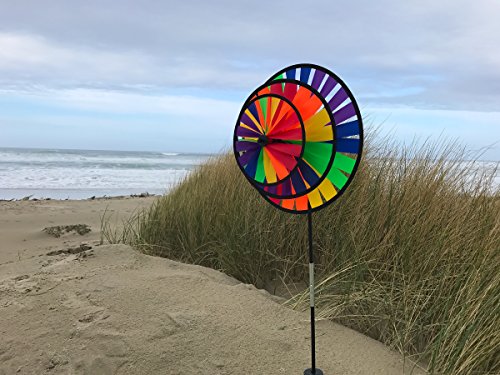 In The Breeze Rainbow Triple Wheel Spinner- Ground Stake Included - Colorful Wind Spinner for your Yard and Garden