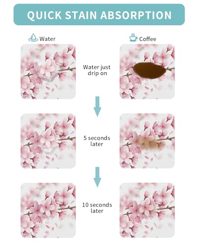 Spring Pink Sakura Blossom Flowers Coffee Mat Coffee Maker Mat,Super Absorbent Coffee Bar Accessories,Floral Garden Art on White Non-slip Coffee Station Mat Dish Drying Pad,16x18in