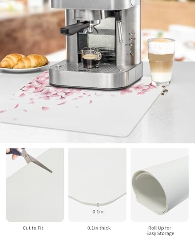Spring Pink Sakura Blossom Flowers Coffee Mat Coffee Maker Mat,Super Absorbent Coffee Bar Accessories,Floral Garden Art on White Non-slip Coffee Station Mat Dish Drying Pad,16x18in