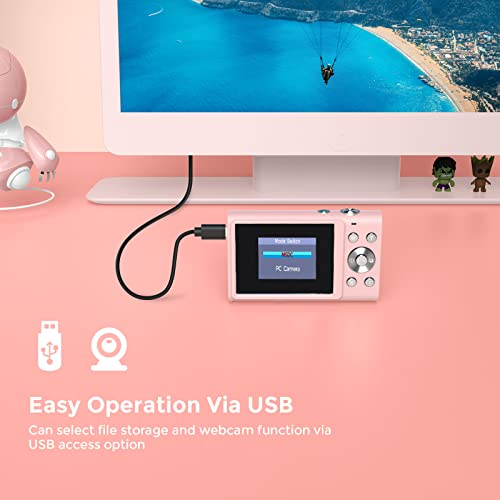 Digital Camera Auto Focus 2.7K Vlogging Camera HD 48MP 16X Digital Zoom Camera with 32G Memory Card 2 Batteries & Charger YouTube Portable Mini Compact Camera for Kids Teens Adult Beginner Pink