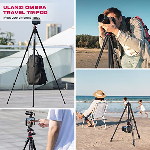 ULANZI MT-55 Ombra Travel Tripod, 62.2" Professional Camera Video Tripod, Aluminum Tripod W/ 360° Ball Head&Quick Release Plate, Max Load 17.6 LB for Nikon Canon DSLR Camcorder, Phone Holder Included