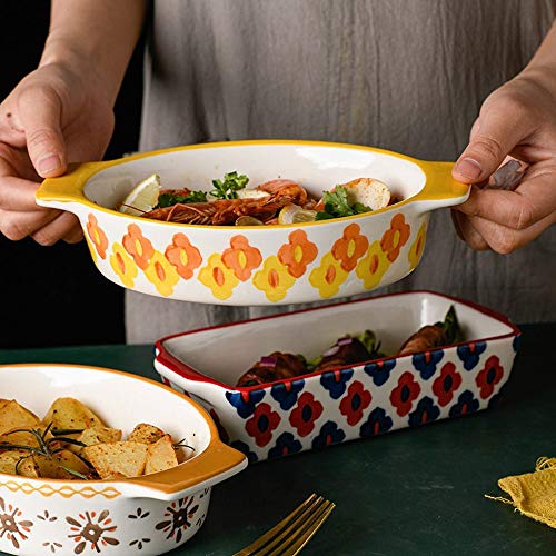 OSKOURW Soup Bowls Ceramic Plate Hand-Painted,Ware Bowl Baking Dishes Pizza Tray Western Food Plate Steak Salad Dishes Dinnerware Oven Rice Bowl (Color : 4)